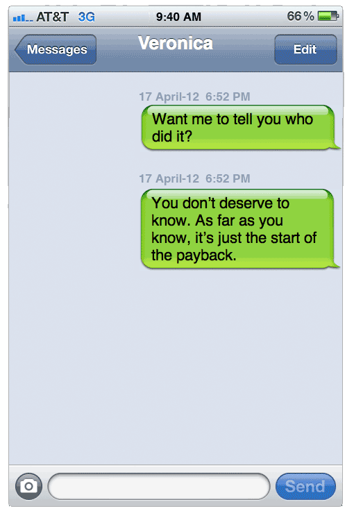 Samples of harassing text messages